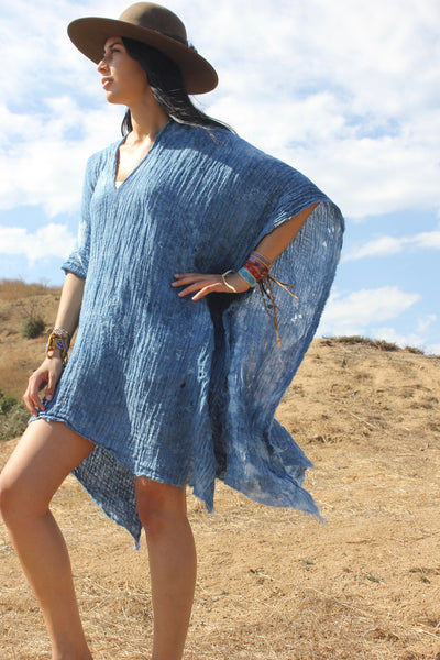 "Water and Sky " Totally Blown One of a Kind Indigo Poncho – Honeywood