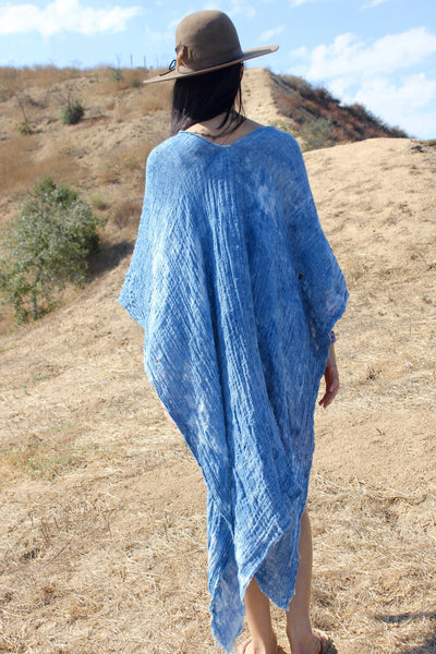 "Water and Sky " Totally Blown One of a Kind Indigo Poncho – Honeywood